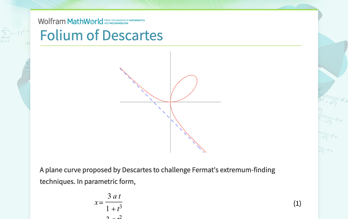 Folium of Descartes -- from Wolfram MathWorld