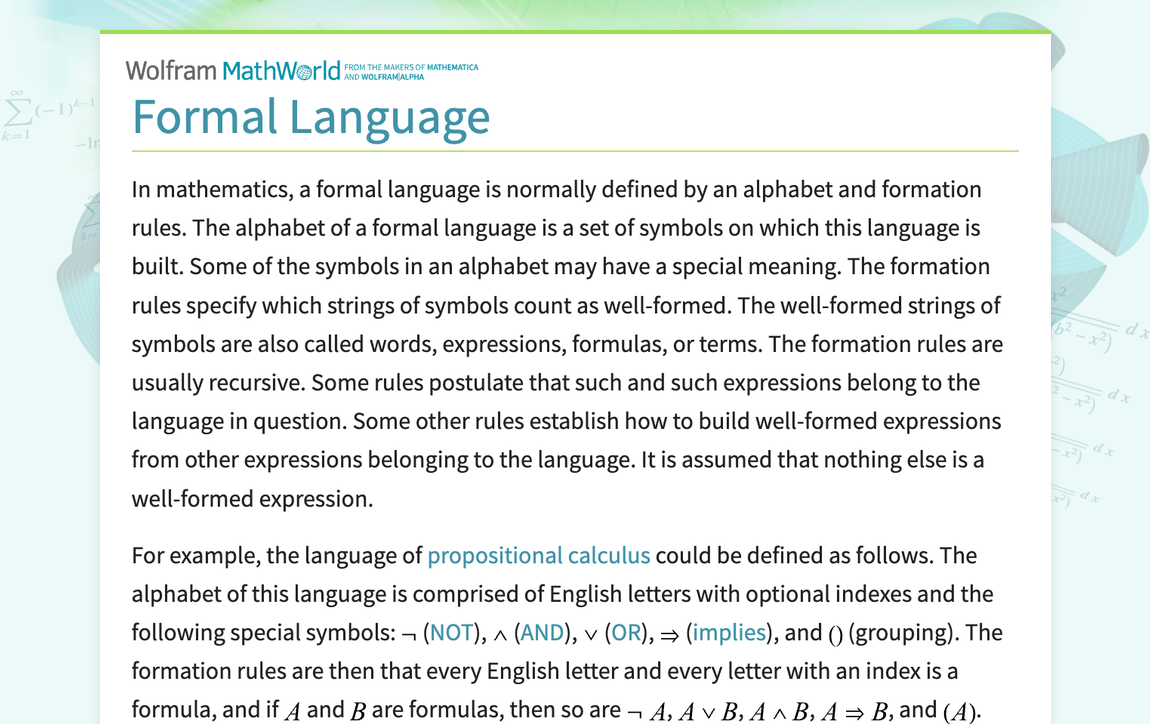 Formal Language -- from Wolfram MathWorld