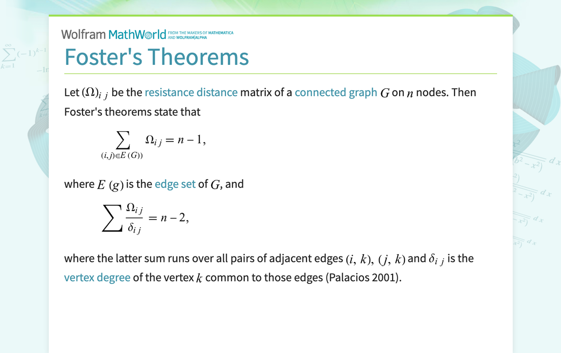 Foster's Theorems -- from Wolfram MathWorld