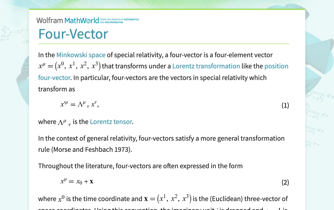Four-Vector -- from Wolfram MathWorld