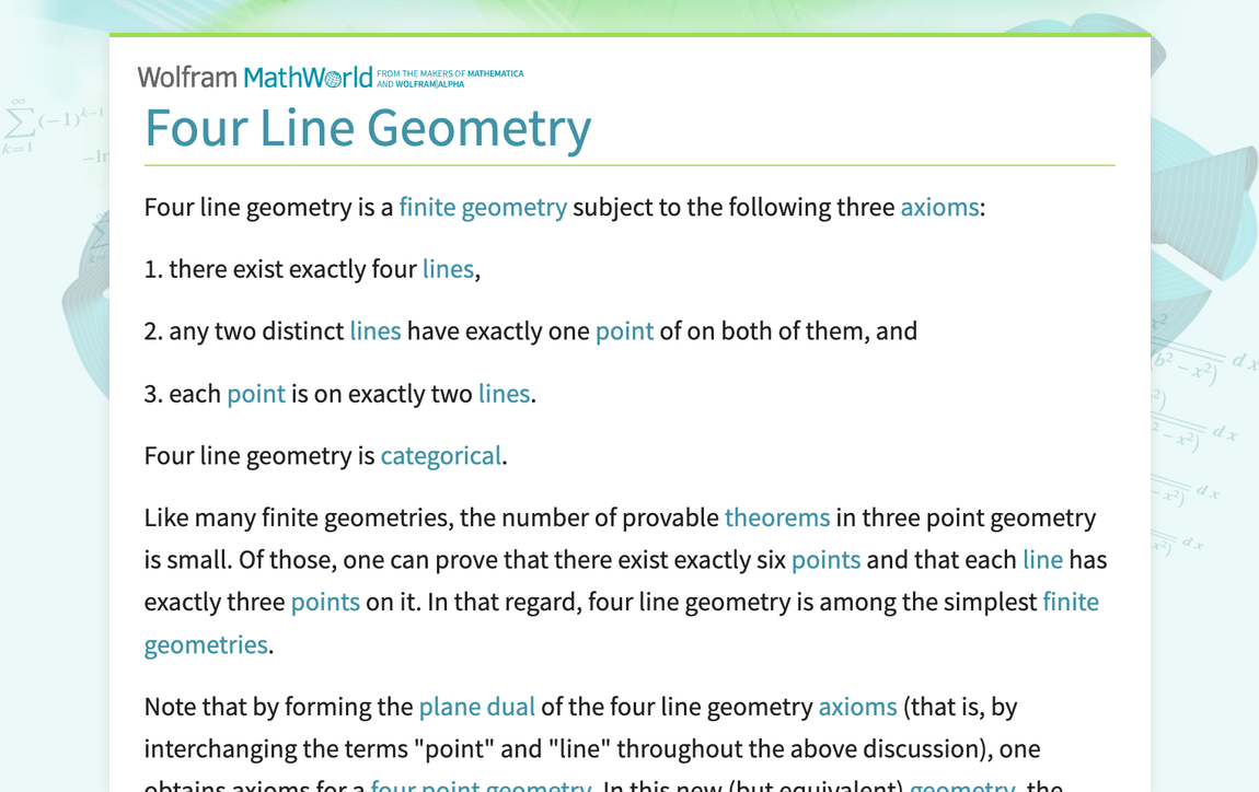 Four Line Geometry -- from Wolfram MathWorld