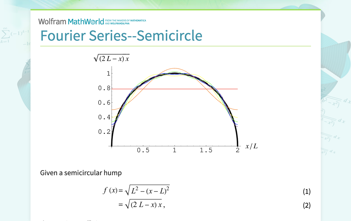 Fourier Series--Semicircle -- from Wolfram MathWorld