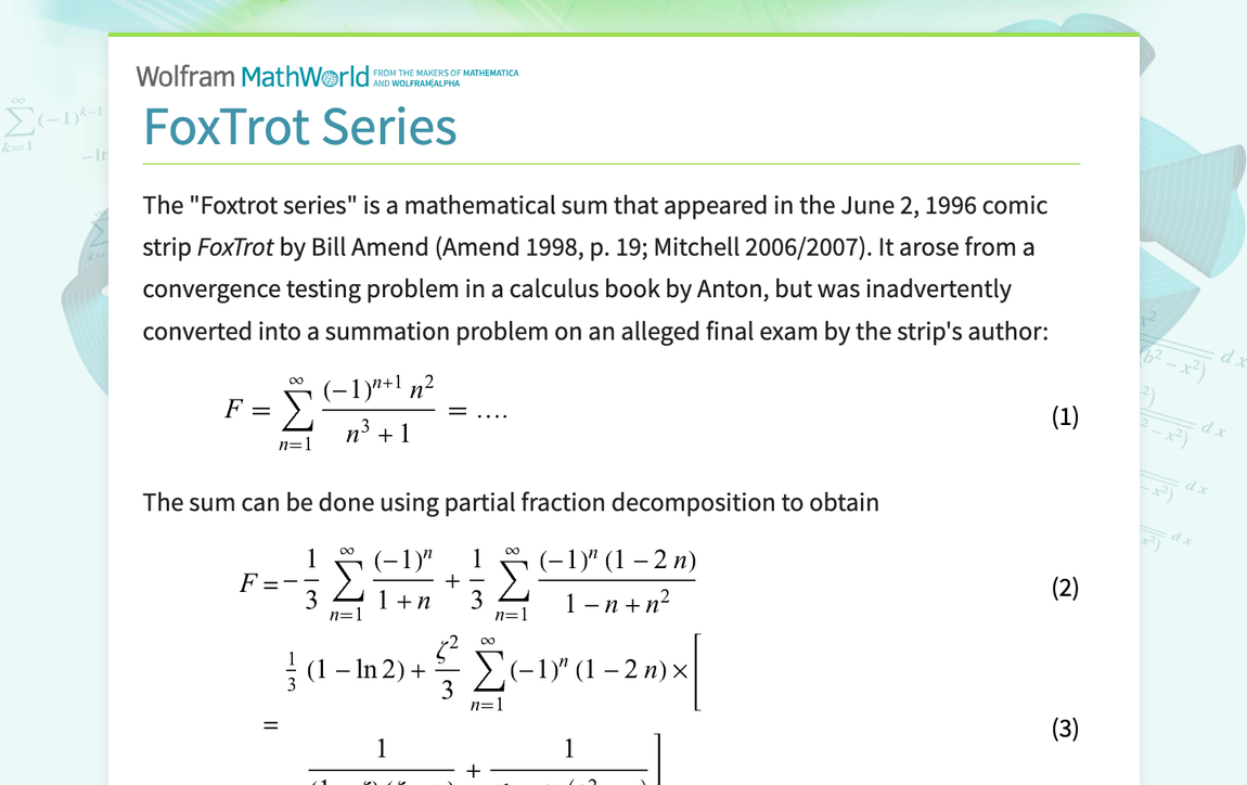 FoxTrot Series -- from Wolfram MathWorld