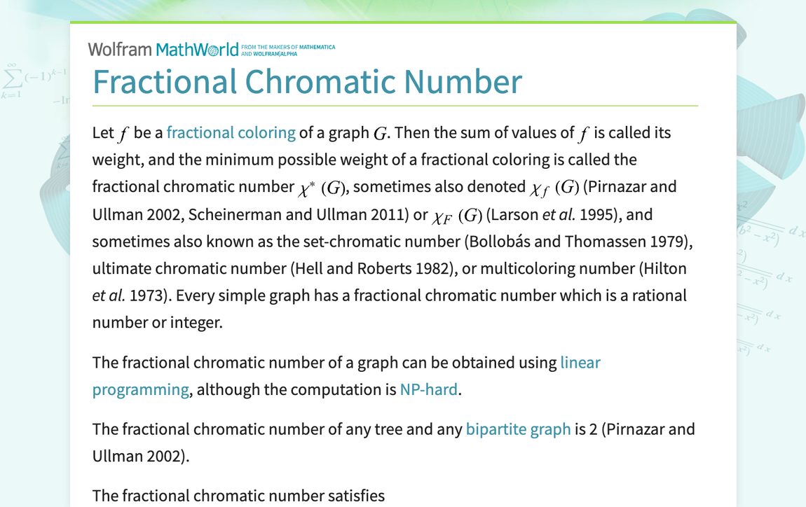 Fractional Chromatic Number -- from Wolfram MathWorld
