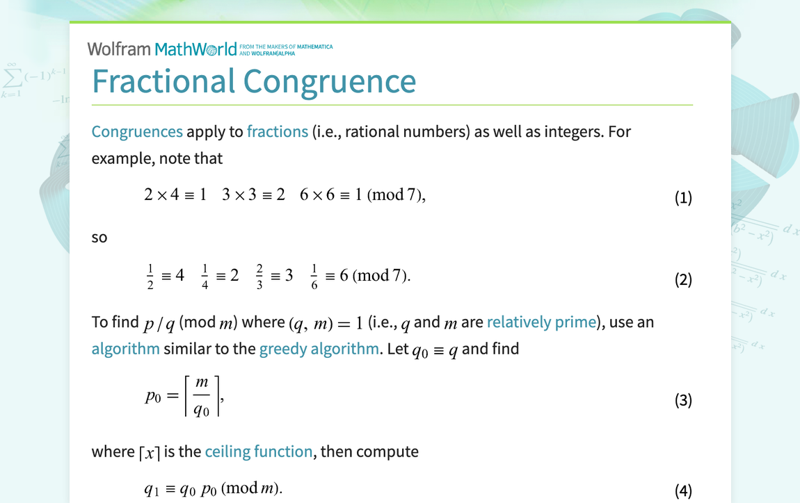 Fractional Congruence From Wolfram Mathworld