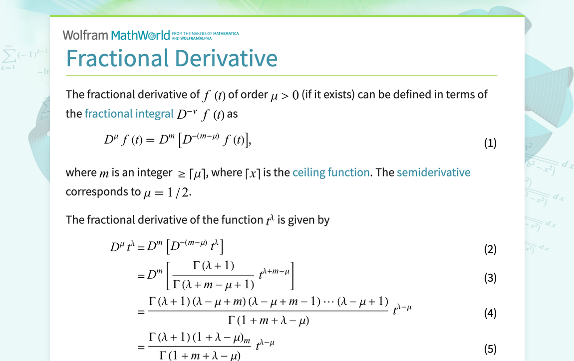 Fractional Derivative -- from Wolfram MathWorld