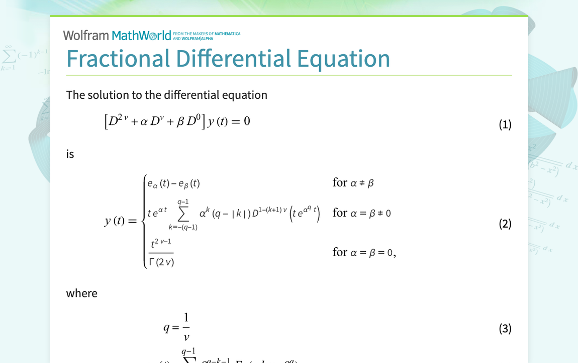 Fractional Differential Equation -- from Wolfram MathWorld