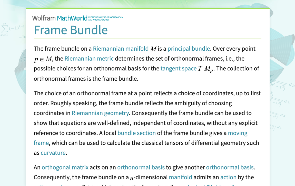 Frame Bundle -- from Wolfram MathWorld