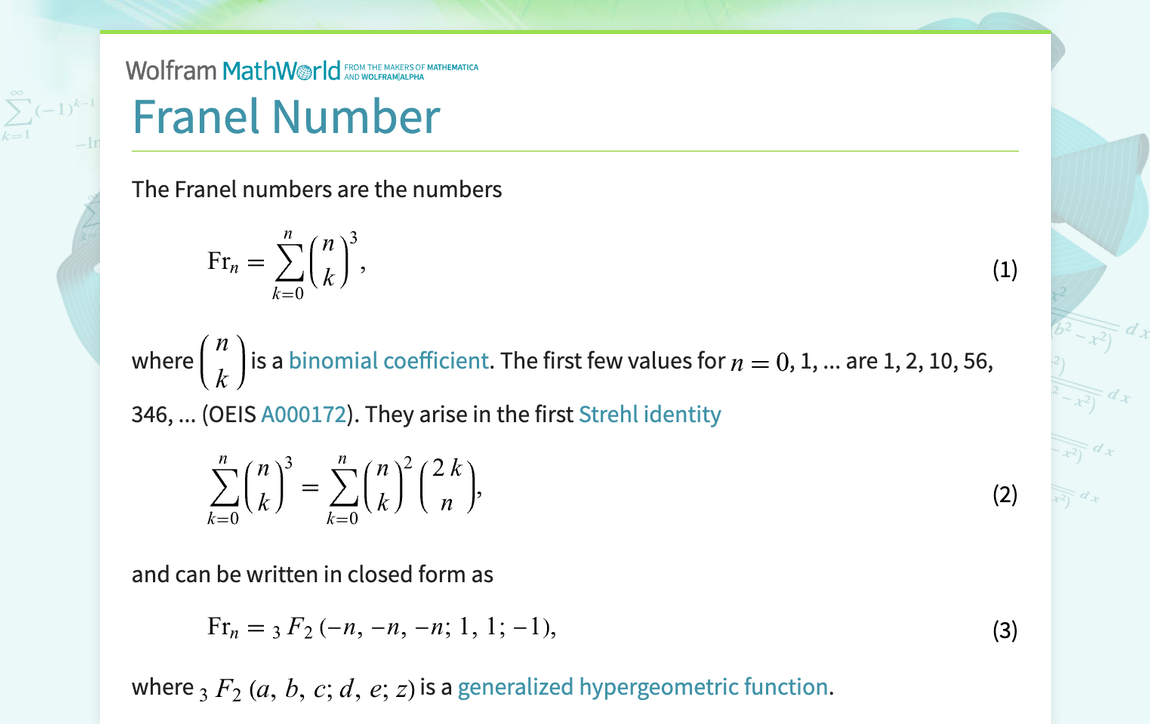 Franel Number -- from Wolfram MathWorld