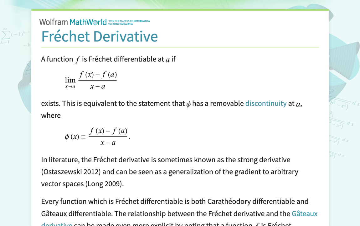 Fréchet Derivative -- from Wolfram MathWorld