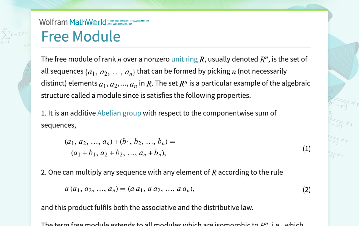 Free Module -- from Wolfram MathWorld