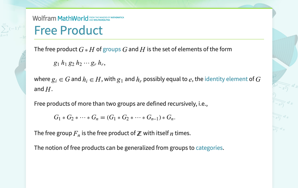 Free Product -- from Wolfram MathWorld