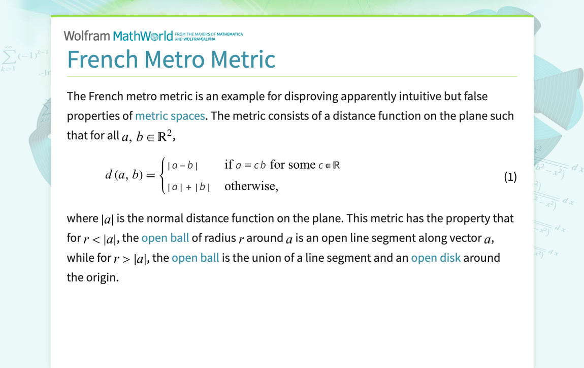 French Metro Metric -- from Wolfram MathWorld