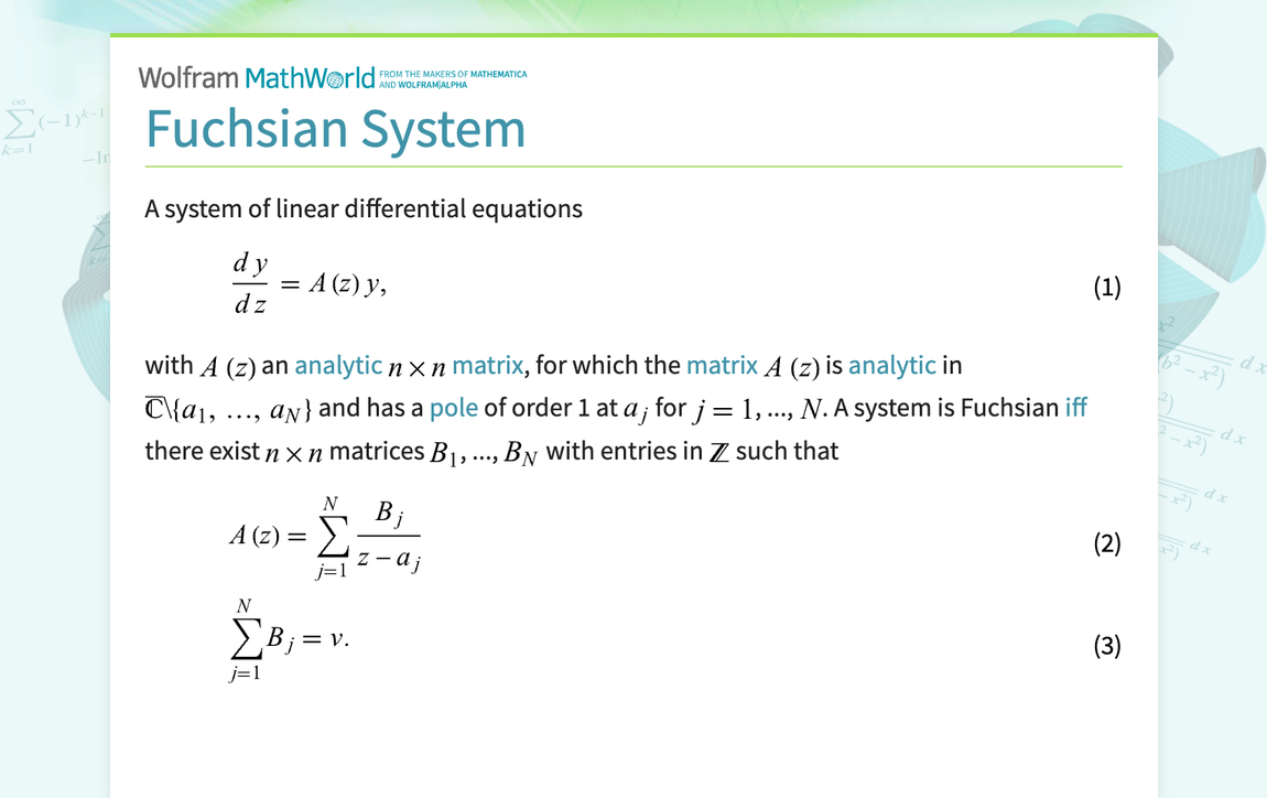 Fuchsian System -- from Wolfram MathWorld
