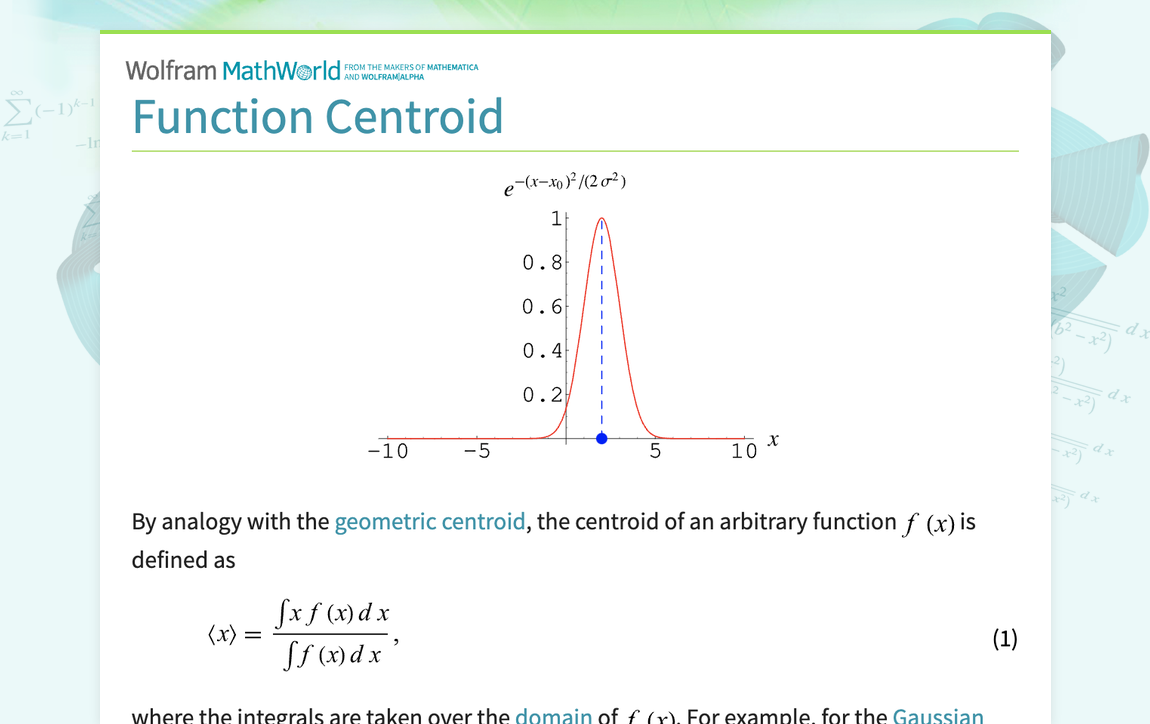 Function Centroid -- from Wolfram MathWorld