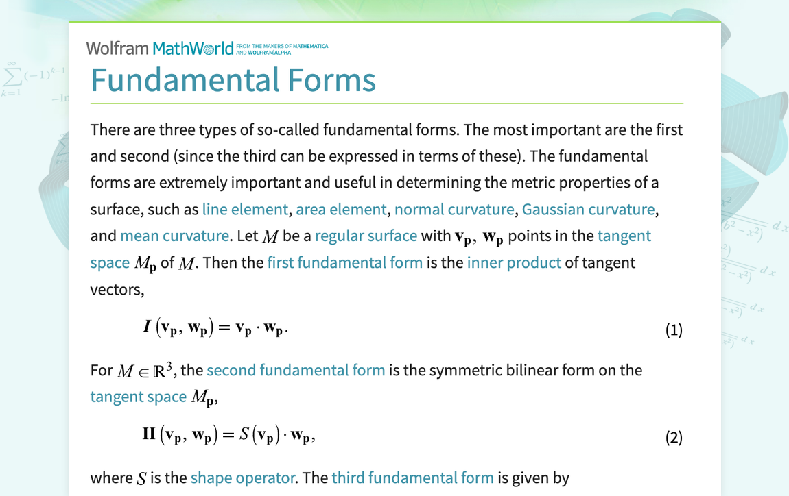 Fundamental Forms -- from Wolfram MathWorld