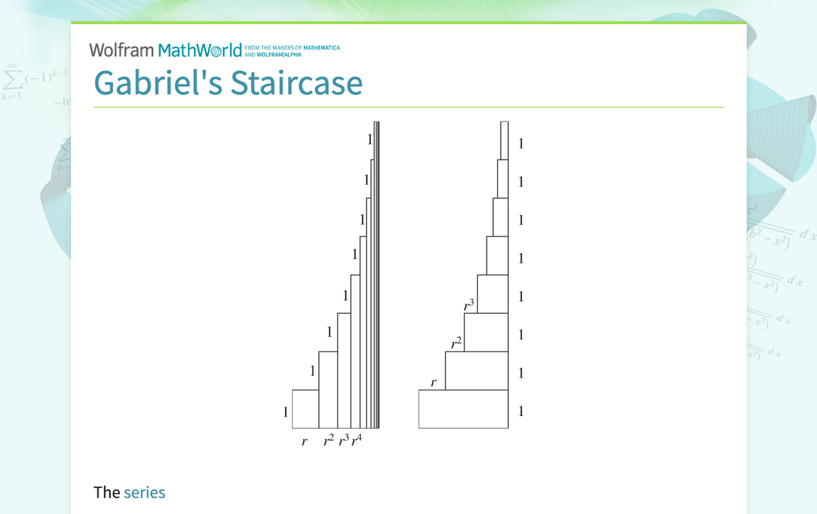 Gabriel's Staircase -- from Wolfram MathWorld