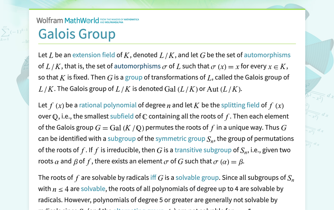 Galois Group -- from Wolfram MathWorld