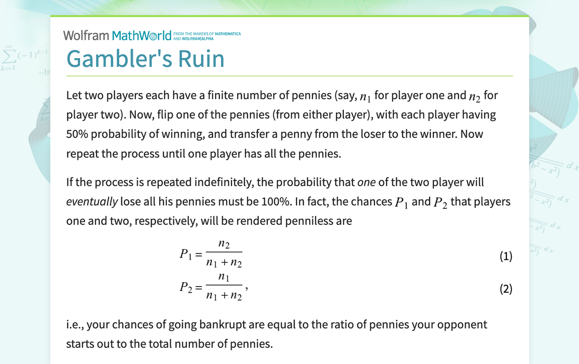 Gambler's Ruin -- from Wolfram MathWorld
