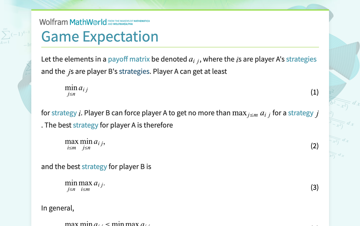 Game Expectation -- from Wolfram MathWorld