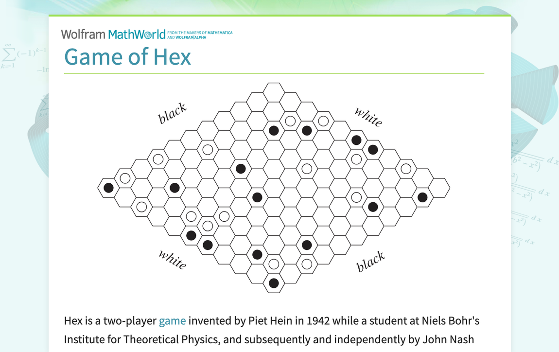 Game of Hex -- from Wolfram MathWorld