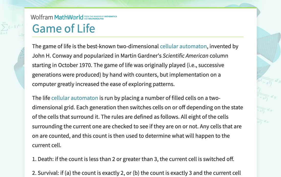 Game of Life -- from Wolfram MathWorld