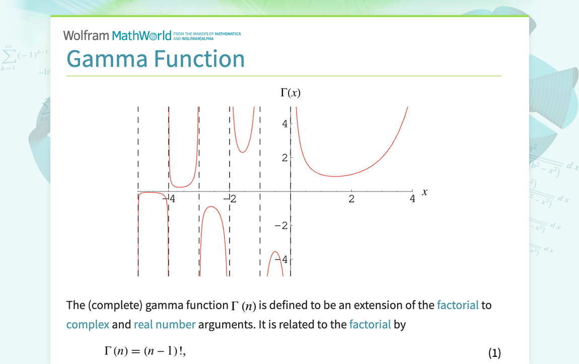 Gamma Function -- from Wolfram MathWorld