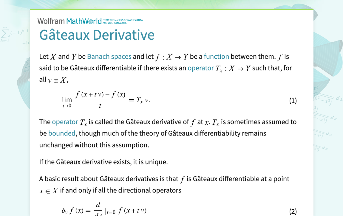 Gâteaux Derivative -- from Wolfram MathWorld