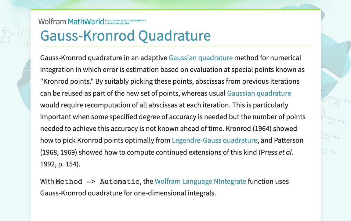 Gauss-Kronrod Quadrature -- from Wolfram MathWorld