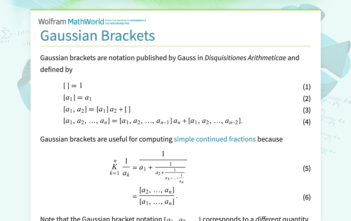 Gaussian Brackets -- from Wolfram MathWorld