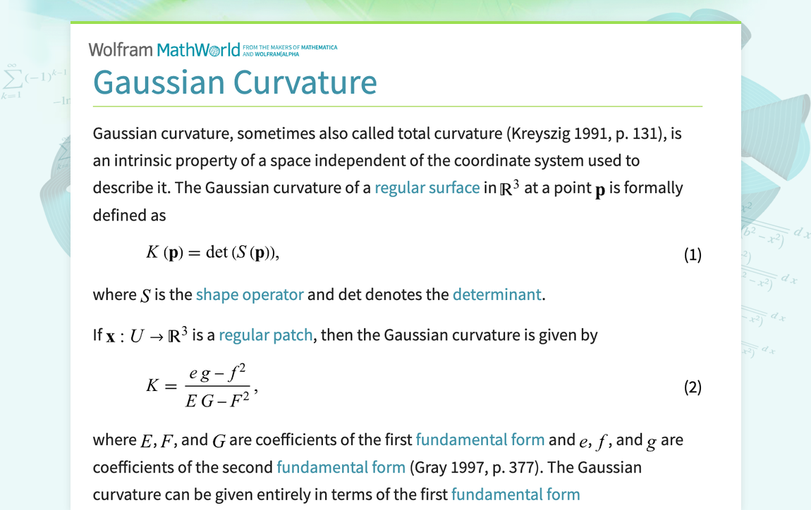 Gaussian Curvature -- from Wolfram MathWorld