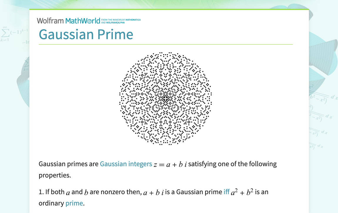 Gaussian Prime -- from Wolfram MathWorld