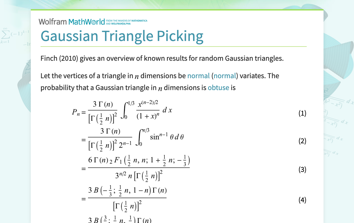 Gaussian Triangle Picking -- from Wolfram MathWorld