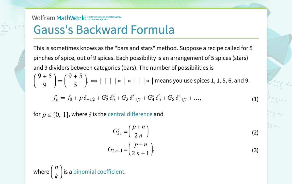 Gauss's Backward Formula -- from Wolfram MathWorld