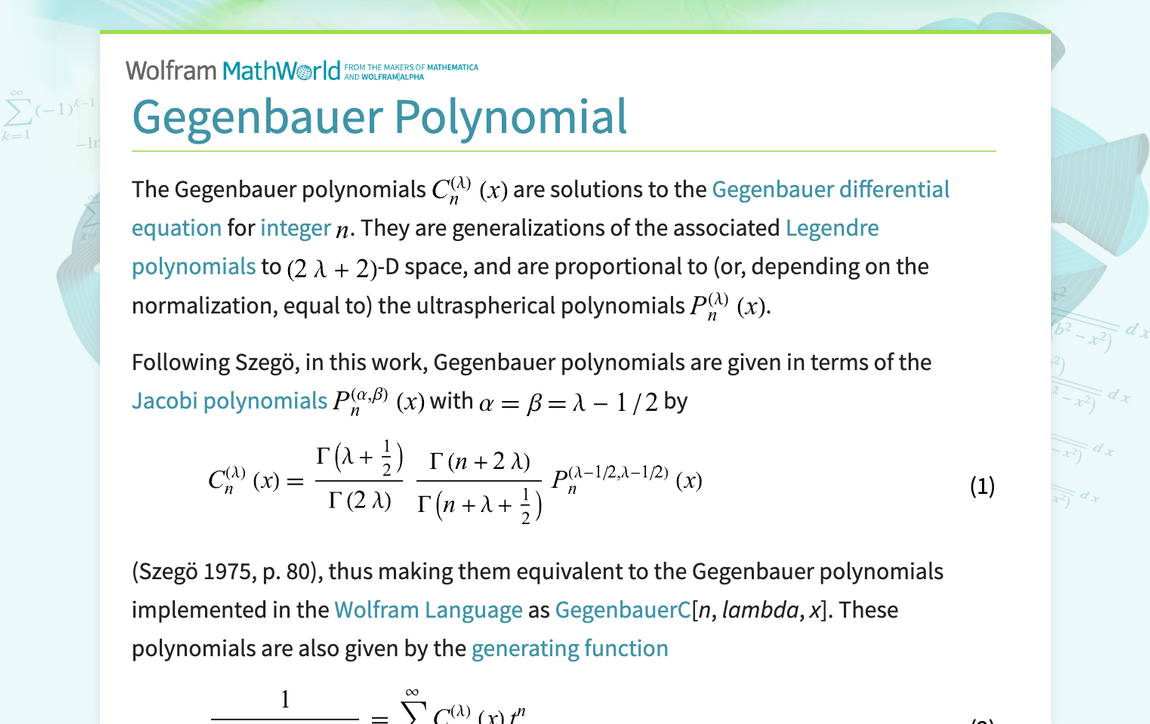 Gegenbauer Polynomial -- from Wolfram MathWorld