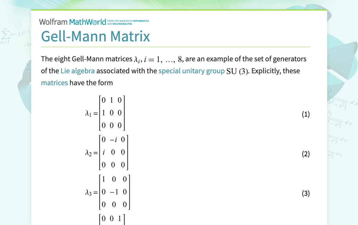 Gell-Mann Matrix -- from Wolfram MathWorld