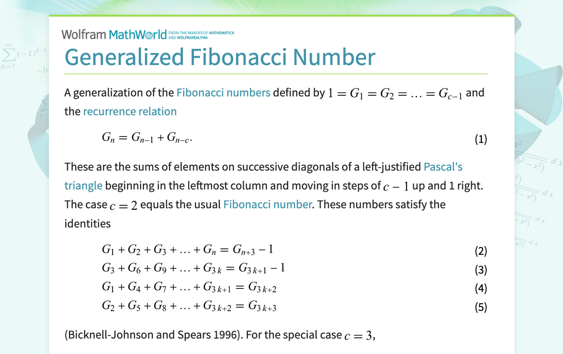 Generalized Fibonacci Number -- from Wolfram MathWorld Generalized Fibonacci Number -- from Wolfram MathWorld