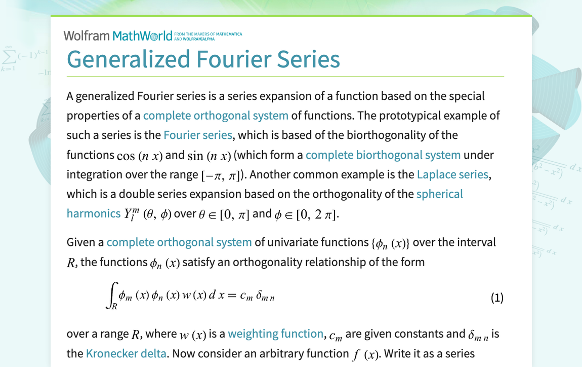 Generalized Fourier Series -- from Wolfram MathWorld