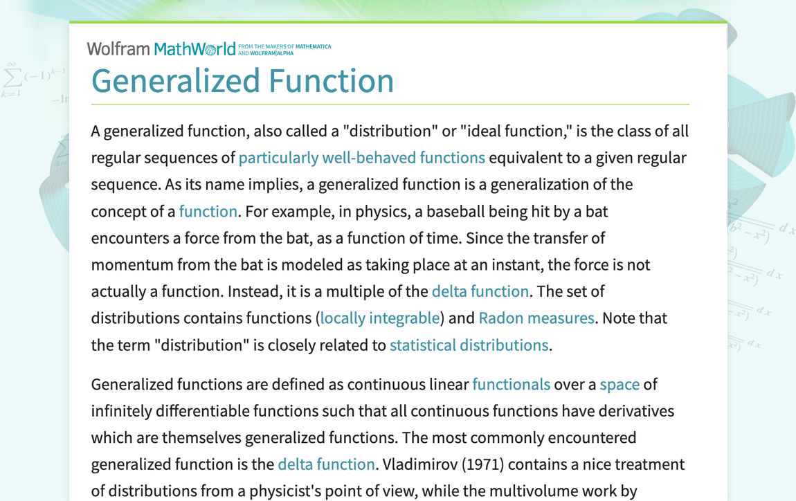 Generalized Function -- from Wolfram MathWorld