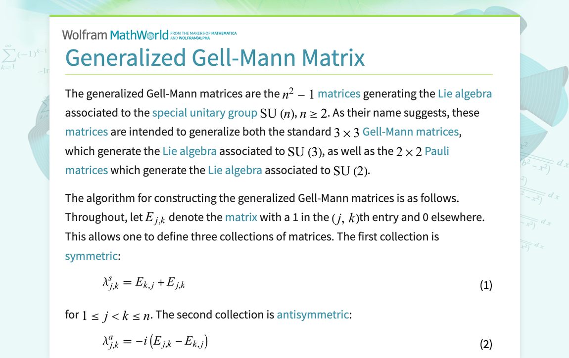 Generalized Gell-Mann Matrix -- from Wolfram MathWorld