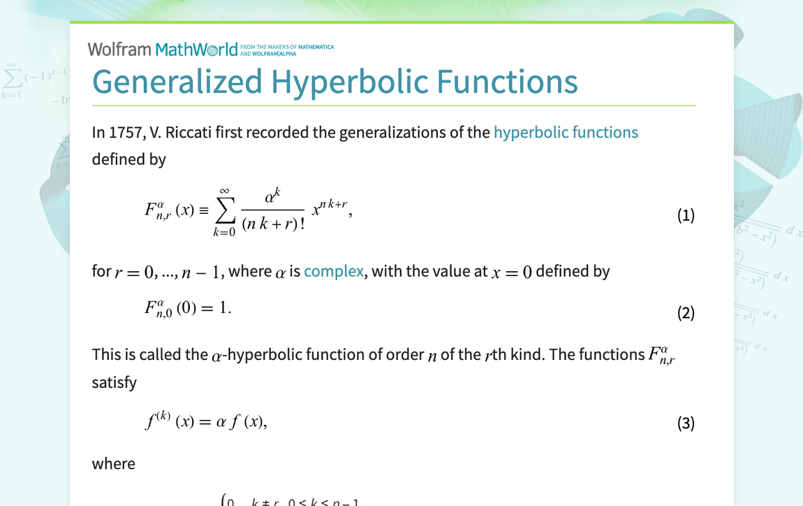 Generalized Hyperbolic Functions -- from Wolfram MathWorld