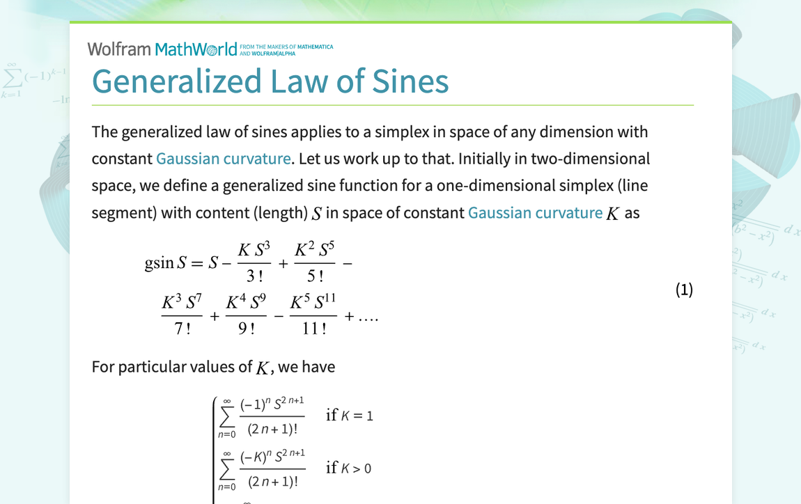 Generalized Law of Sines -- from Wolfram MathWorld