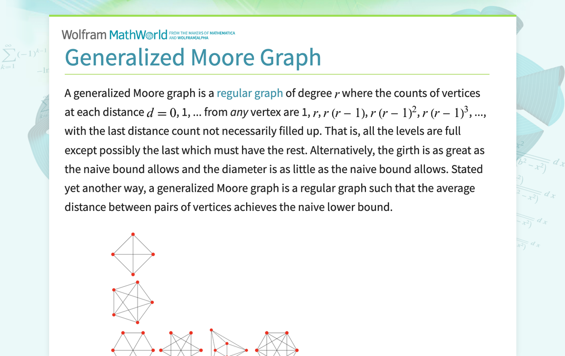 Generalized Moore Graph -- from Wolfram MathWorld