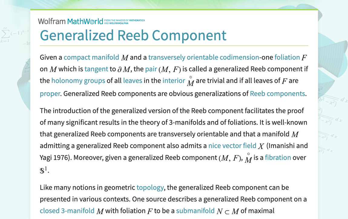 Generalized Reeb Component -- from Wolfram MathWorld