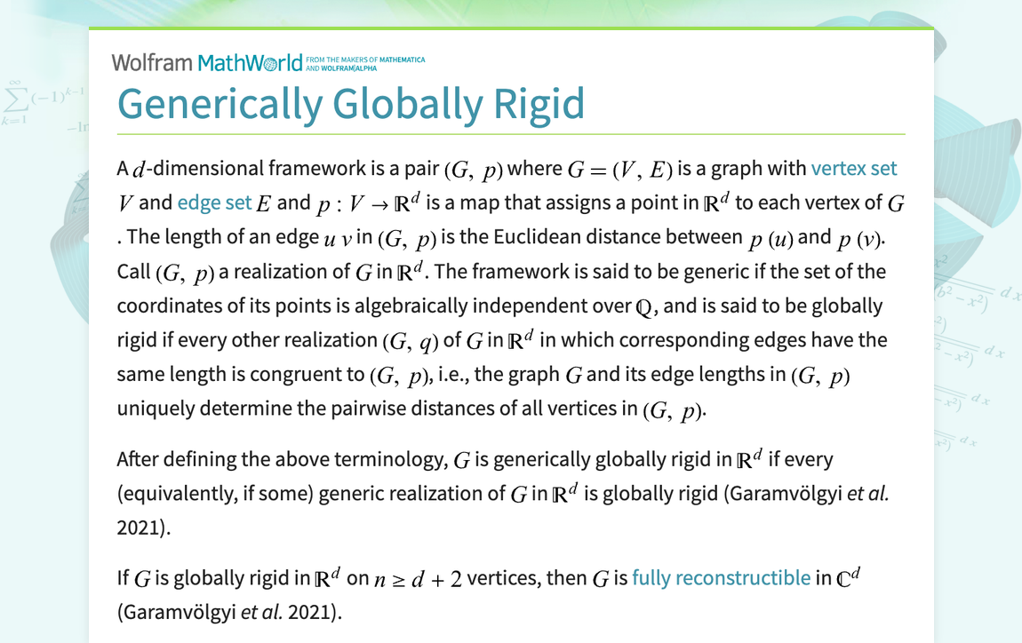 Generically Globally Rigid -- from Wolfram MathWorld