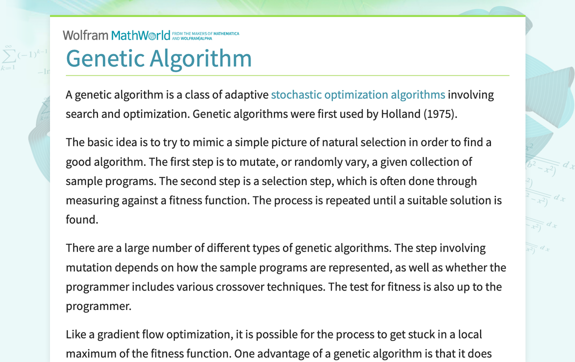 Genetic Algorithm -- from Wolfram MathWorld