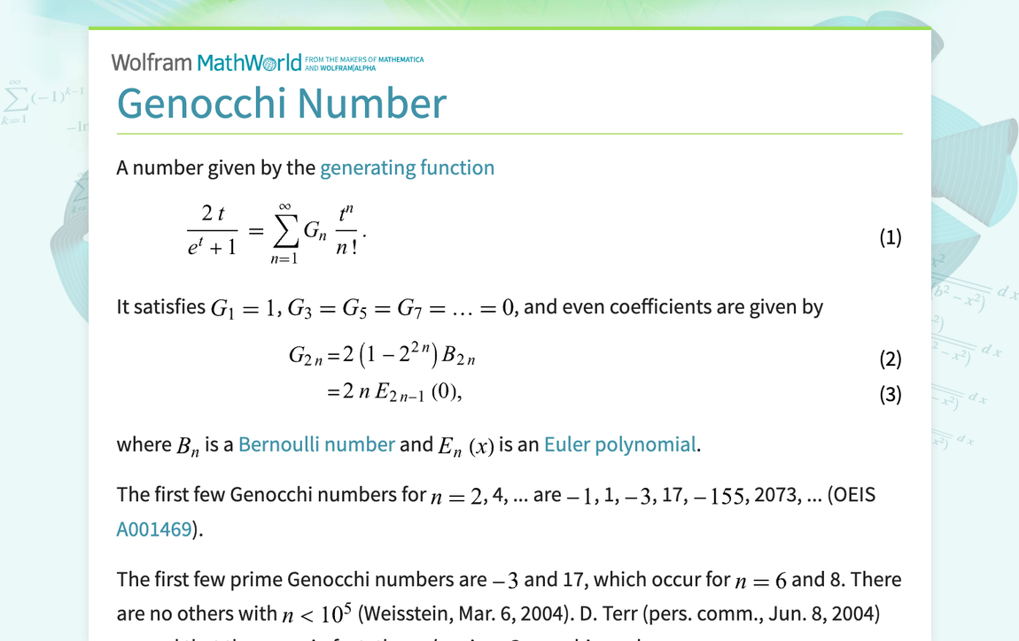 Genocchi Number -- from Wolfram MathWorld
