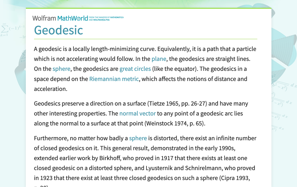 Geodesic -- from Wolfram MathWorld