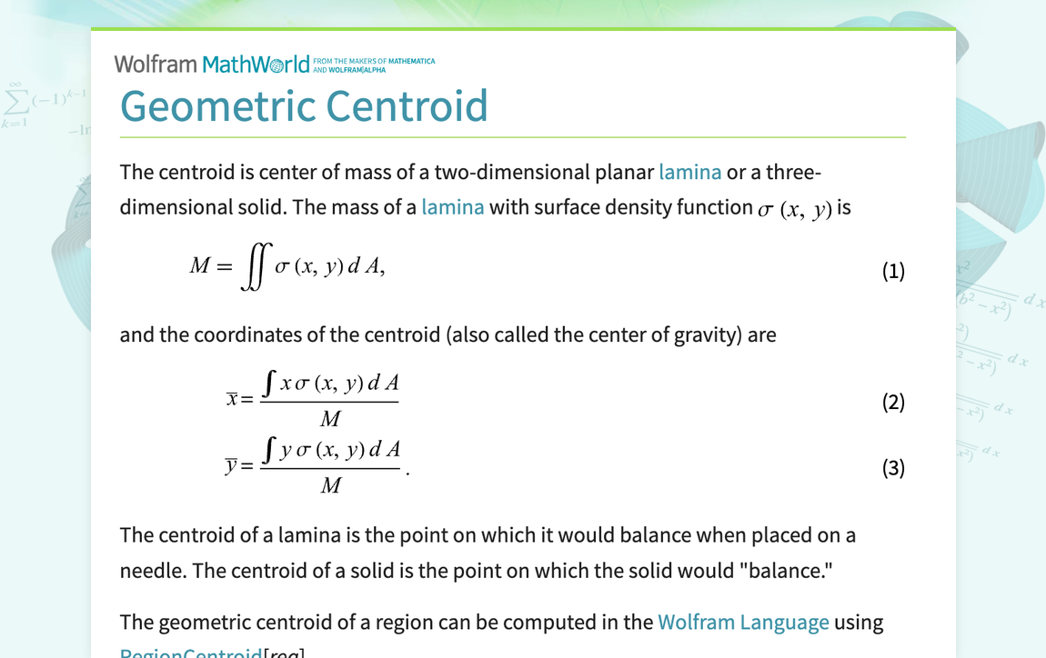 Geometric Centroid -- from Wolfram MathWorld