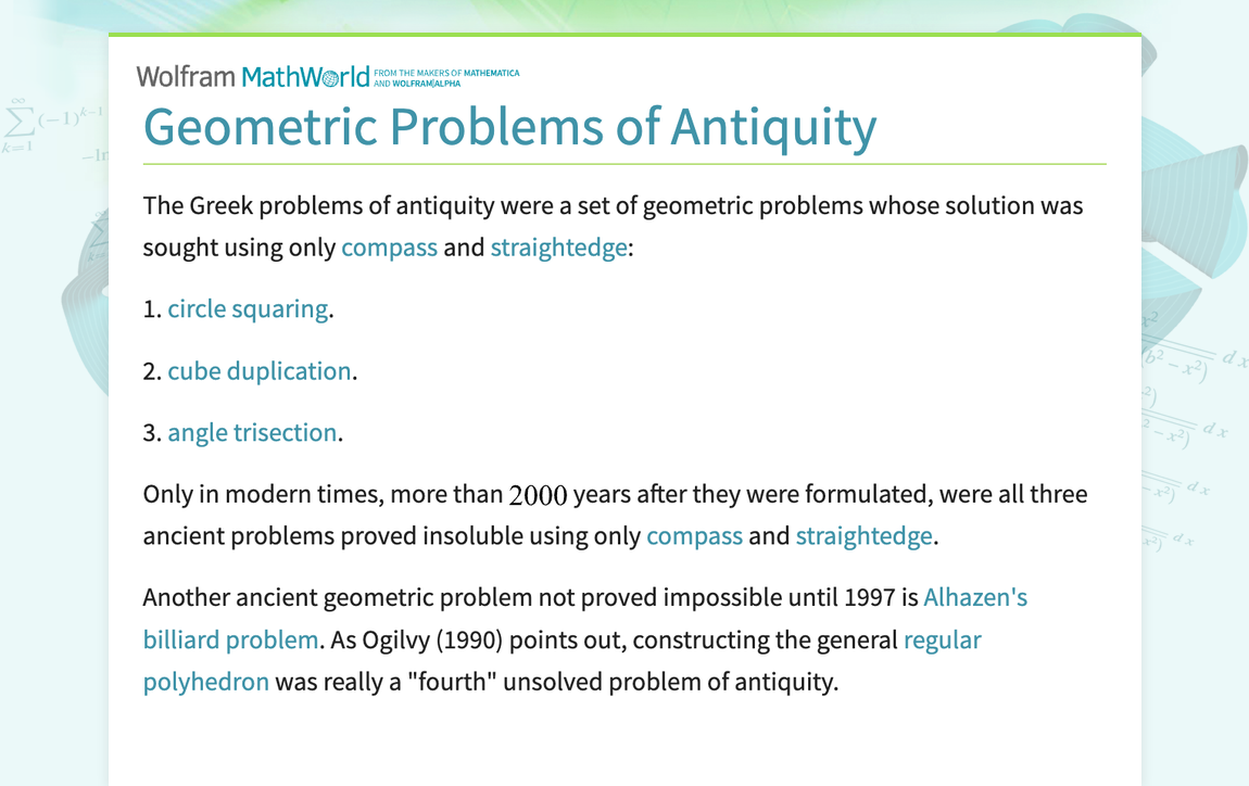 Geometric Problems of Antiquity -- from Wolfram MathWorld